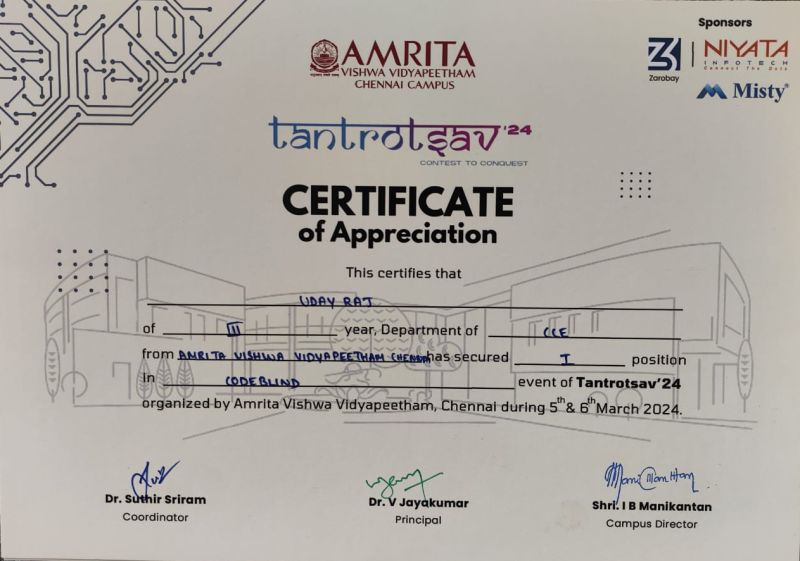 Uday Raj Vadeghar on LinkedIn: #amritacodingevent #codeblindwinner # ... Uday Raj Vadeghar on LinkedIn: #amritacodingevent #codeblindwinner # ...
