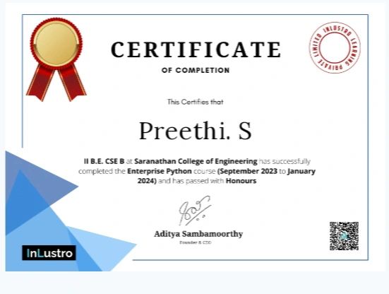 Preethi Saravanan on LinkedIn: #python #certification #enterprisingpython Preethi Saravanan on LinkedIn: #python #certification #enterprisingpython