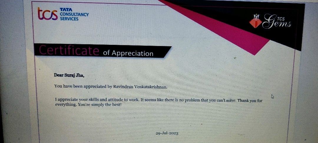 Suraj Kumar Jha on LinkedIn: Appreciation ЁЯШМ Suraj Kumar Jha on LinkedIn: Appreciation ЁЯШМ