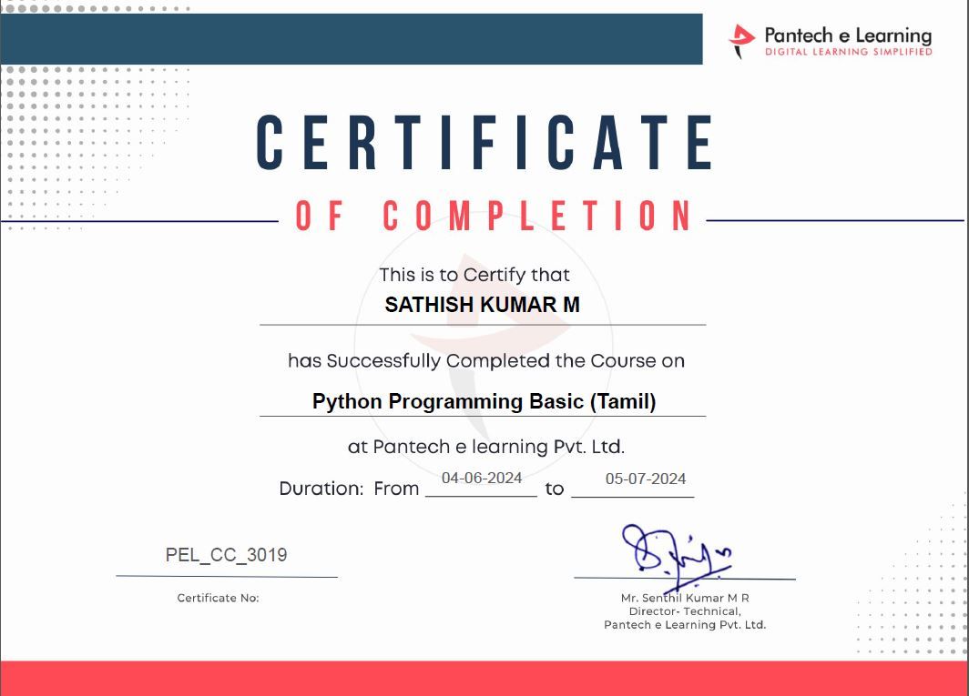Sathish Kumar on LinkedIn: #python #pantech Sathish Kumar on LinkedIn: #python #pantech