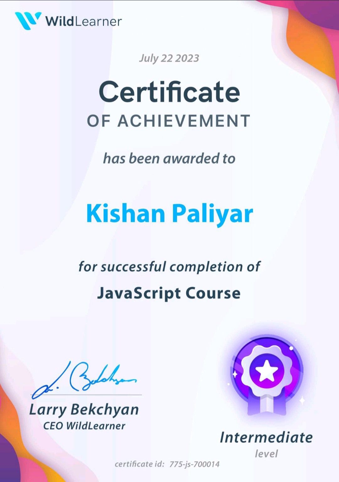 Kishan Paliyar on LinkedIn: Earned a New Certificate in JavaScript! 🚀 ... Kishan Paliyar on LinkedIn: Earned a New Certificate in JavaScript! 🚀 ...