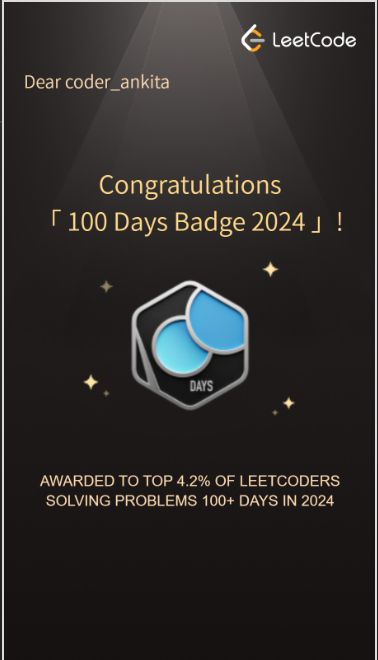 Ankita Mishra on LinkedIn: LeetCode 100 days Badge 2024 Ankita Mishra on LinkedIn: LeetCode 100 days Badge 2024