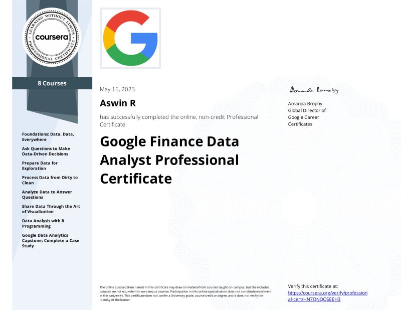 Aswin Renjith on LinkedIn: Completed the Google Data Analyst course ... Aswin Renjith on LinkedIn: Completed the Google Data Analyst course ...
