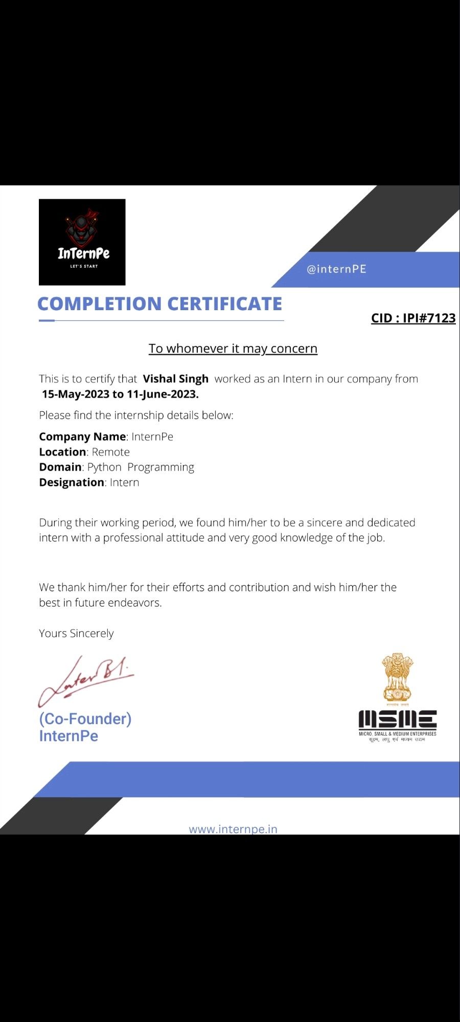 VISHAL SINGH on LinkedIn: #internship #python VISHAL SINGH on LinkedIn: #internship #python
