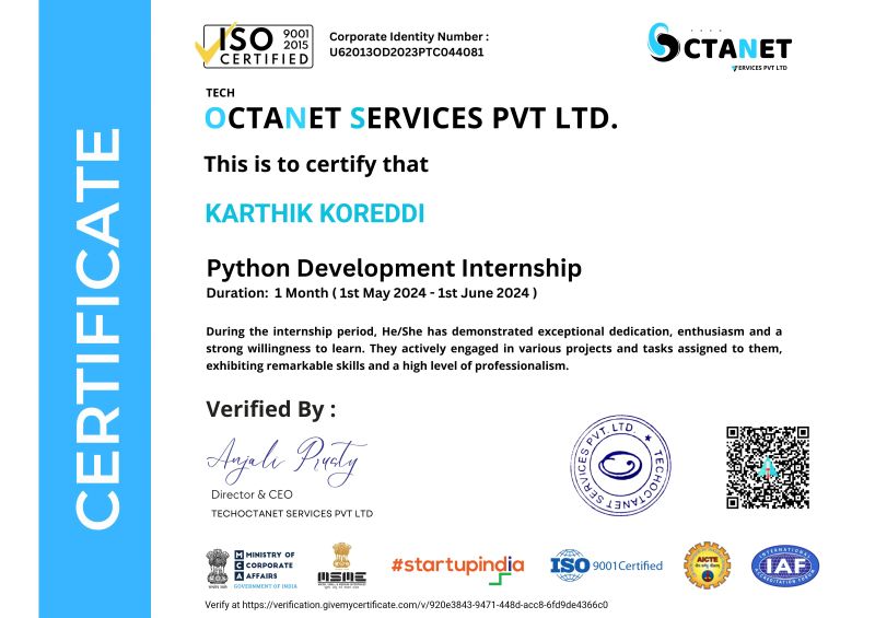 Karthik Koreddi on LinkedIn: #internship #pythondeveloper #tech #career ... Karthik Koreddi on LinkedIn: #internship #pythondeveloper #tech #career ...