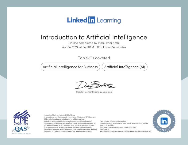 Pinak Pani Nath on LinkedIn: Certificate of Completion Pinak Pani Nath on LinkedIn: Certificate of Completion