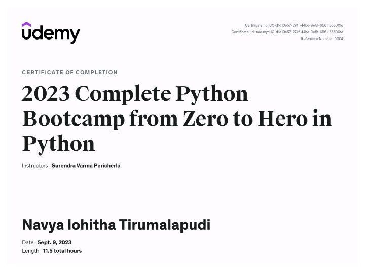 Navya lohitha Tirumalapudi on LinkedIn: #python #coding #udemy #learntocode Navya lohitha Tirumalapudi on LinkedIn: #python #coding #udemy #learntocode