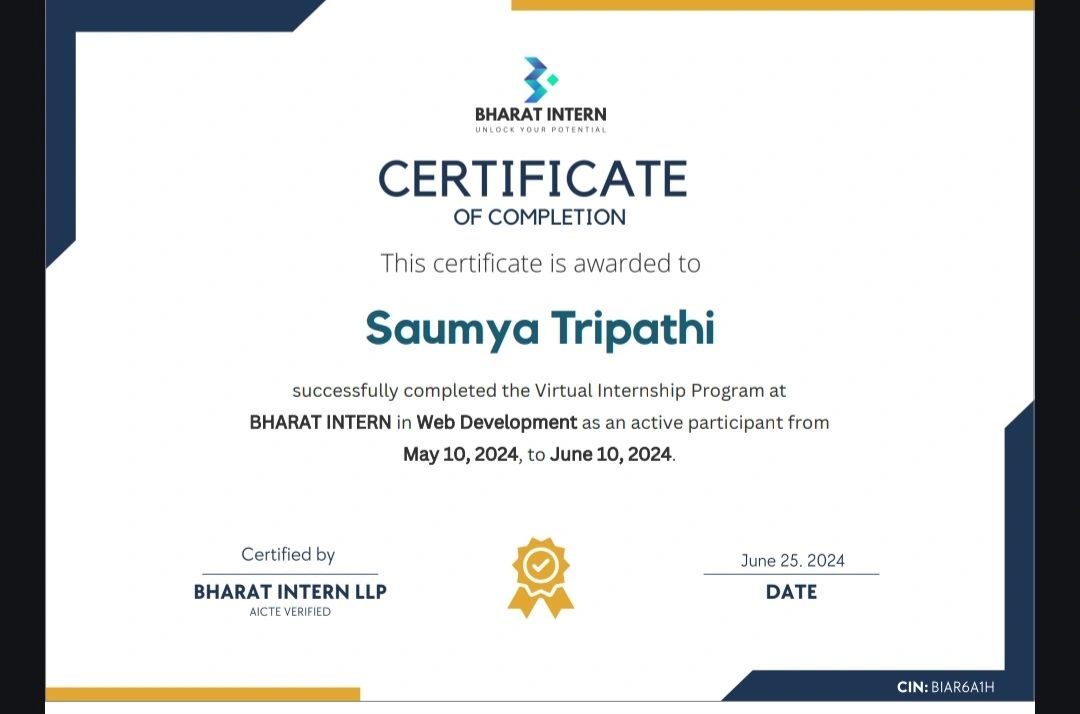 Saumya Tripathi on LinkedIn: #internship #bharat #achievement Saumya Tripathi on LinkedIn: #internship #bharat #achievement