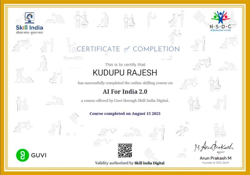 Rajesh Kudupu on LinkedIn: This Certificate verifies that Kudupu Rajesh ... Rajesh Kudupu on LinkedIn: This Certificate verifies that Kudupu Rajesh ...