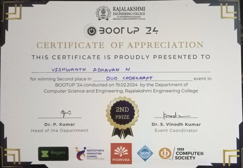 Vishwanth Adhavan on LinkedIn: #bootup24 #codecraft #teamwork Vishwanth Adhavan on LinkedIn: #bootup24 #codecraft #teamwork
