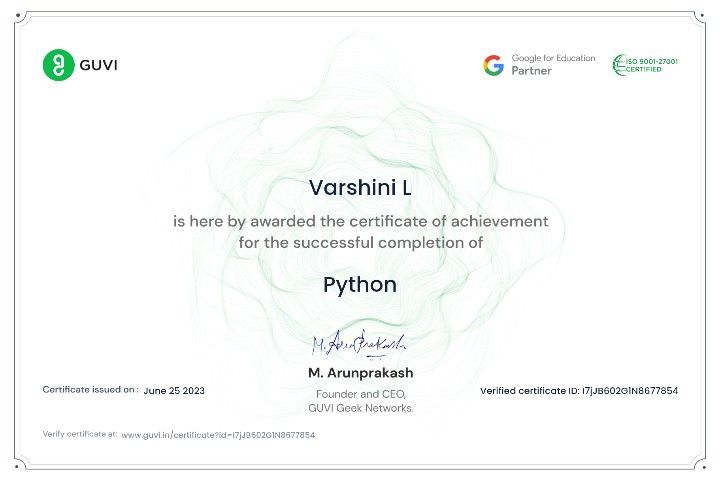 Varshini L on LinkedIn: #pythonprogramming #guvi Varshini L on LinkedIn: #pythonprogramming #guvi