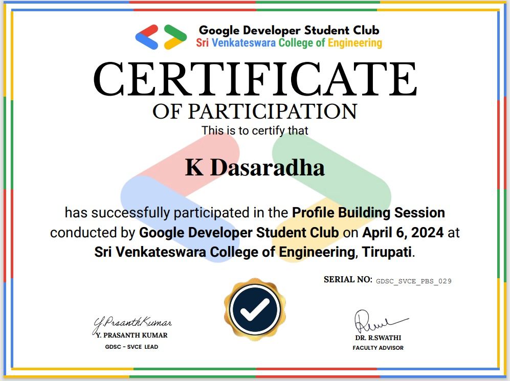 K DASARADH on LinkedIn: #gdsc #svce #profilebuilding K DASARADH on LinkedIn: #gdsc #svce #profilebuilding