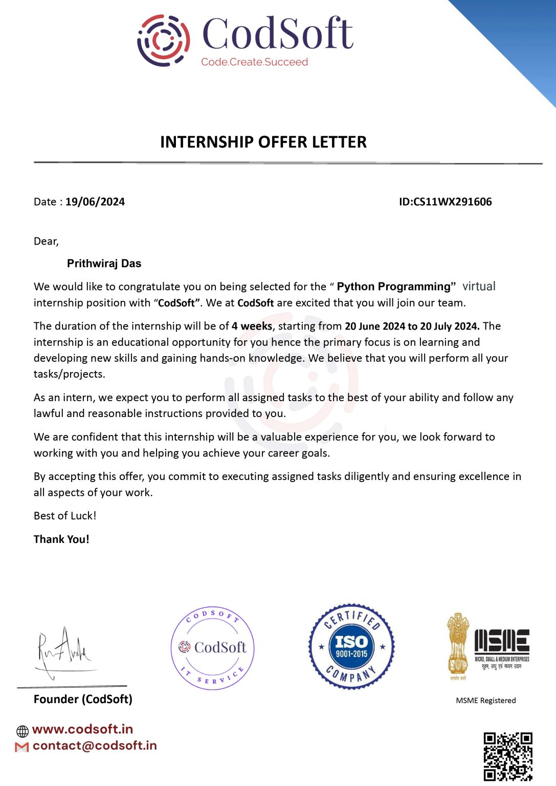 Prithwiraj Das on LinkedIn: #internship #python_programming #codsoft Prithwiraj Das on LinkedIn: #internship #python_programming #codsoft