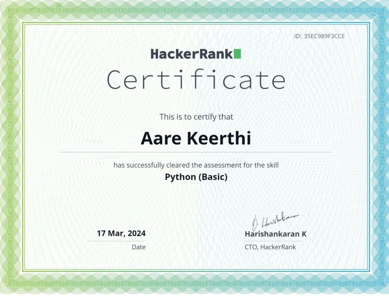 Aare Keerthi on LinkedIn: #hackerrank #hackerrankcertified Aare Keerthi on LinkedIn: #hackerrank #hackerrankcertified
