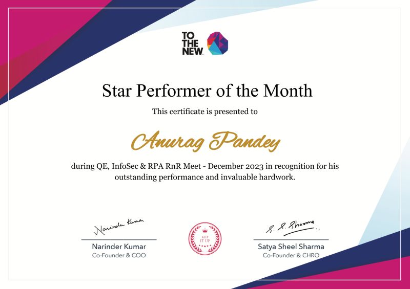 Anurag Pandey on LinkedIn: #starperformer Anurag Pandey on LinkedIn: #starperformer
