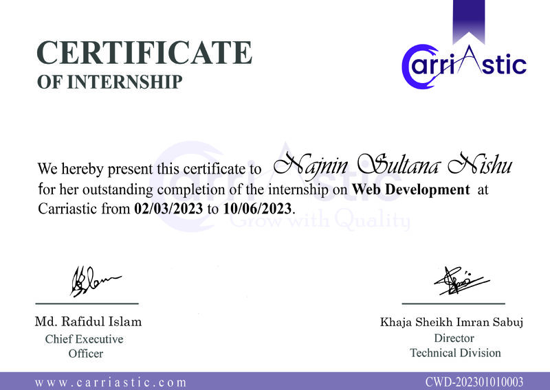 Najnin Sultana Nishu on LinkedIn: #webdevelopment #internship Najnin Sultana Nishu on LinkedIn: #webdevelopment #internship