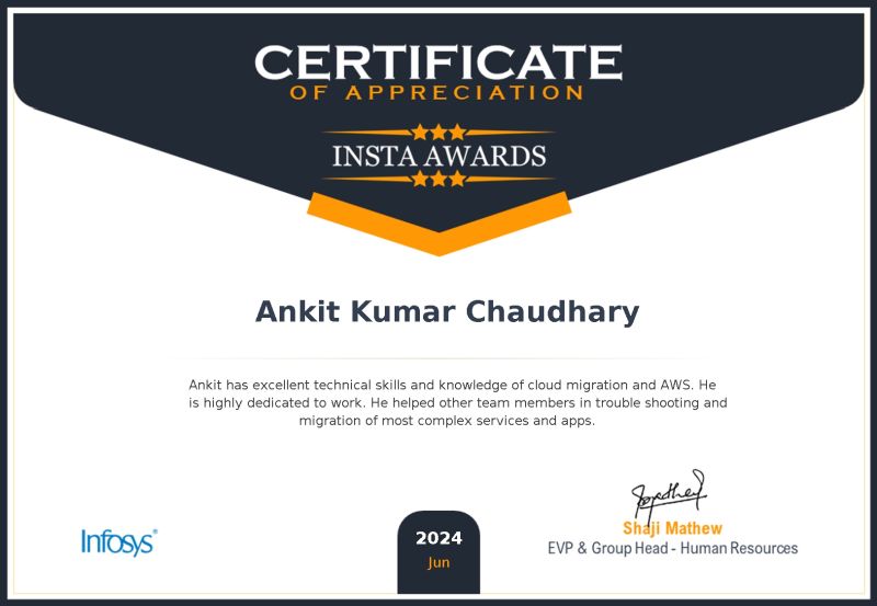 Ankit Chaudhary on LinkedIn: #infosys #instaawards Ankit Chaudhary on LinkedIn: #infosys #instaawards