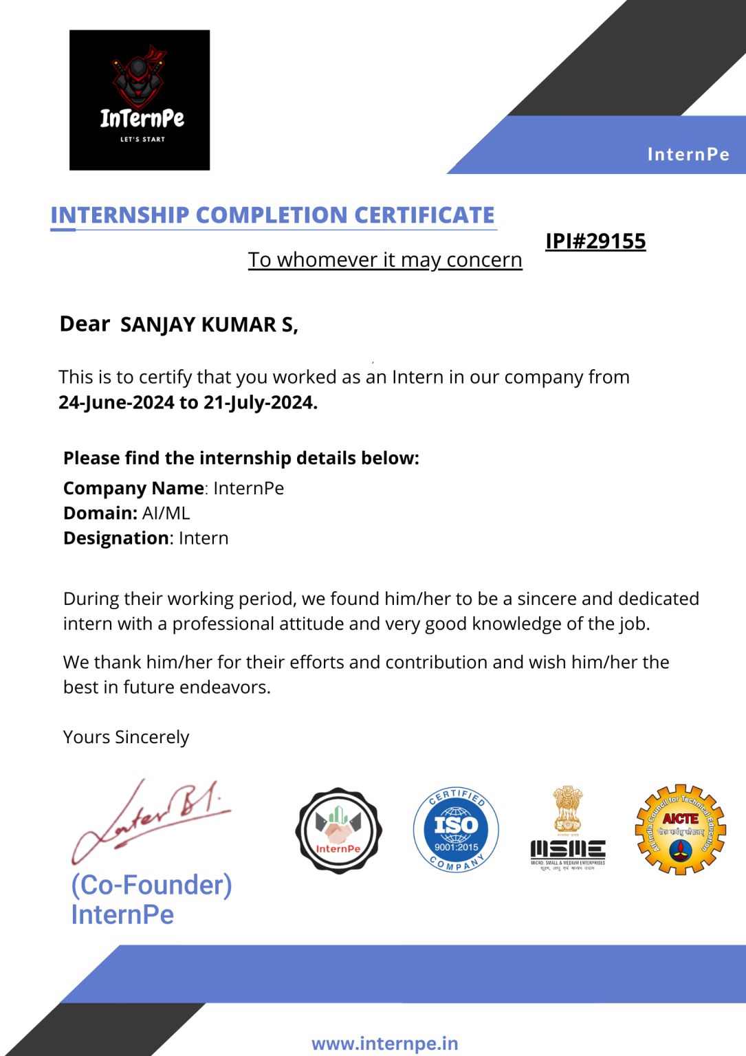 SANJAY KUMAR .S on LinkedIn: #internship #internpe #aiml # ... SANJAY KUMAR .S on LinkedIn: #internship #internpe #aiml # ...