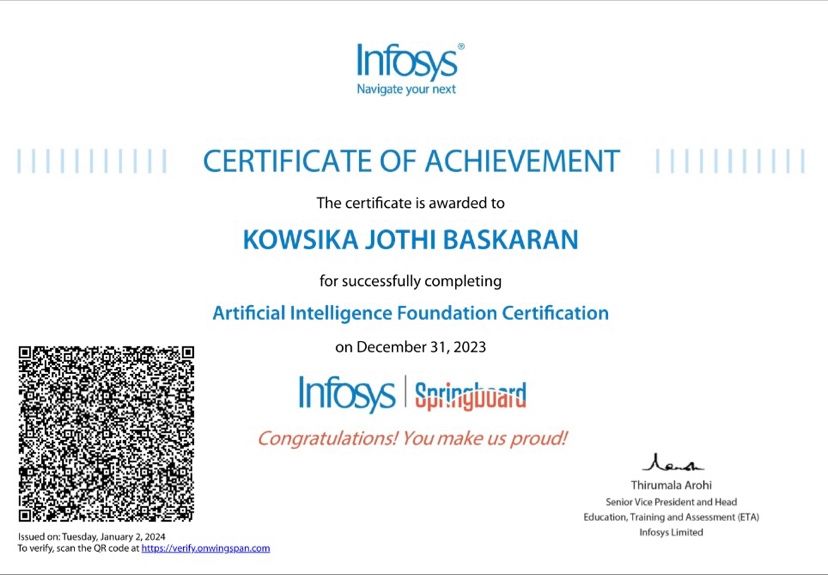 Kowsika J on LinkedIn: #springboard #ai #onlinecourses #infosysspringboard Kowsika J on LinkedIn: #springboard #ai #onlinecourses #infosysspringboard