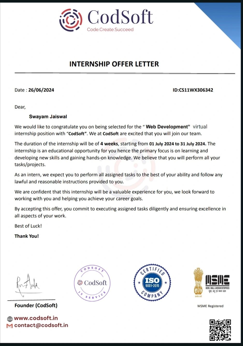 Swayam Jaiswal on LinkedIn: #internship #webdevelopment #codsoft Swayam Jaiswal on LinkedIn: #internship #webdevelopment #codsoft