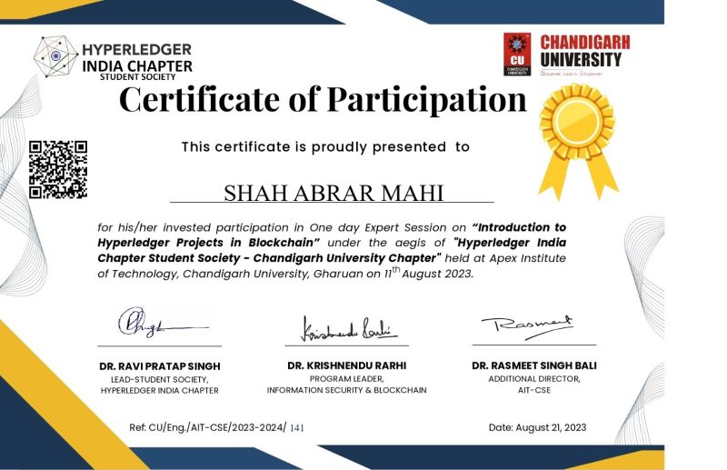 Shah Abrar Mahi on LinkedIn: #chandigarhuniversity #blockchain #hyperledger Shah Abrar Mahi on LinkedIn: #chandigarhuniversity #blockchain #hyperledger
