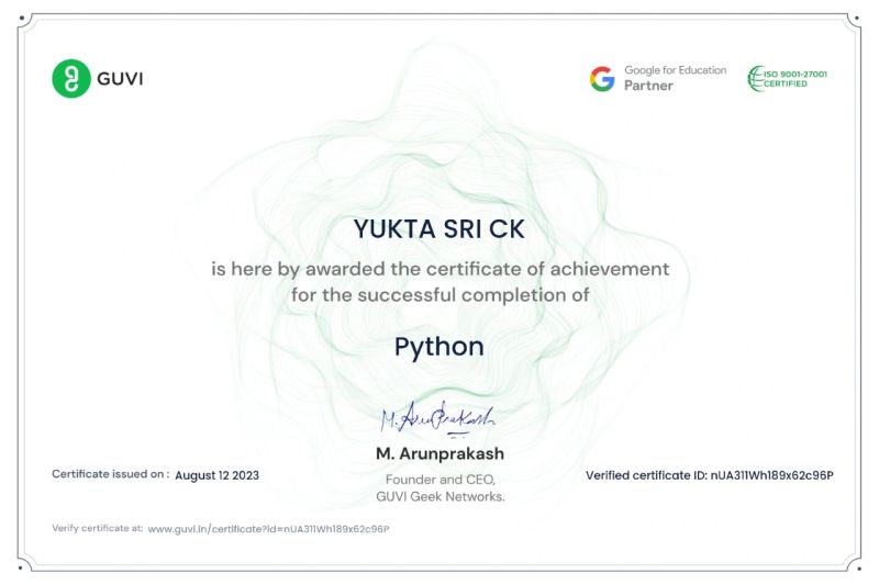 YUKTA SRI CK on LinkedIn: #python #programming #coding #guvi # ... YUKTA SRI CK on LinkedIn: #python #programming #coding #guvi # ...