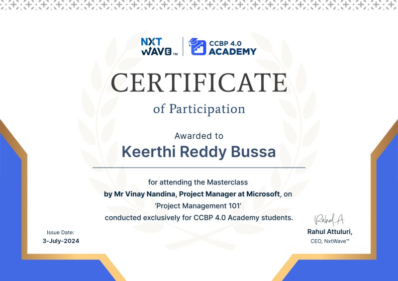 Bussa Keerthi Reddy on LinkedIn: I am Thrilled to share my Certificate ... Bussa Keerthi Reddy on LinkedIn: I am Thrilled to share my Certificate ...