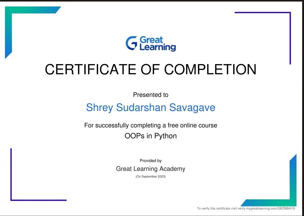 Shrey Savagave on LinkedIn: successfully completed the object oriented ... Shrey Savagave on LinkedIn: successfully completed the object oriented ...