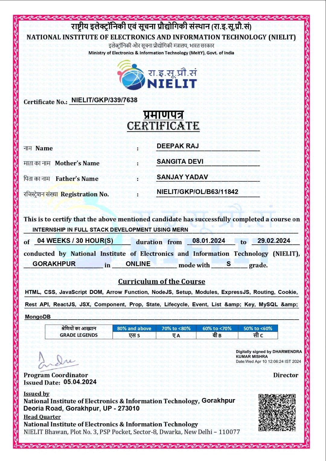 Deepak Raj on LinkedIn: #fullstack #mern #internship #nielitgorakhpur Deepak Raj on LinkedIn: #fullstack #mern #internship #nielitgorakhpur