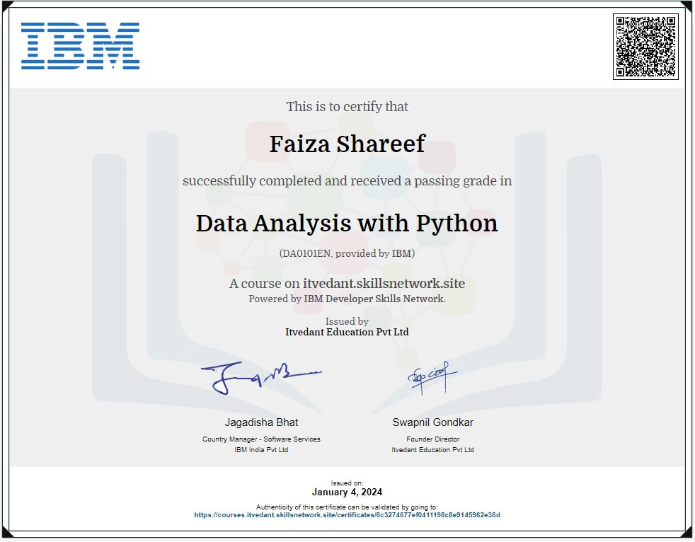 Faiza Shareef on LinkedIn: #python #dataanalysis #ibmcertified Faiza Shareef on LinkedIn: #python #dataanalysis #ibmcertified