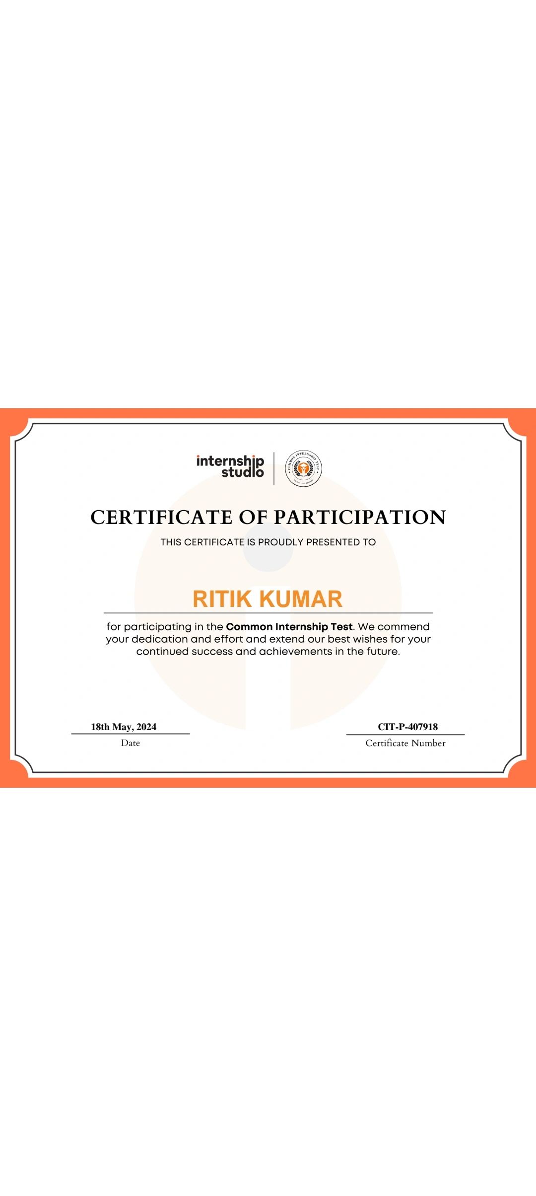 RITIK KUMAR on LinkedIn: #commoninternshiptest RITIK KUMAR on LinkedIn: #commoninternshiptest