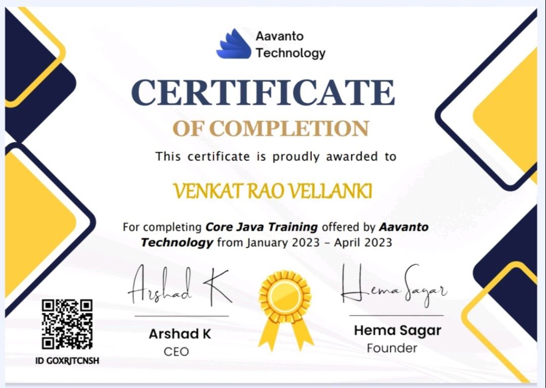 Venkat Rao Vellanki on LinkedIn: #corejava #java #certification # ... Venkat Rao Vellanki on LinkedIn: #corejava #java #certification # ...