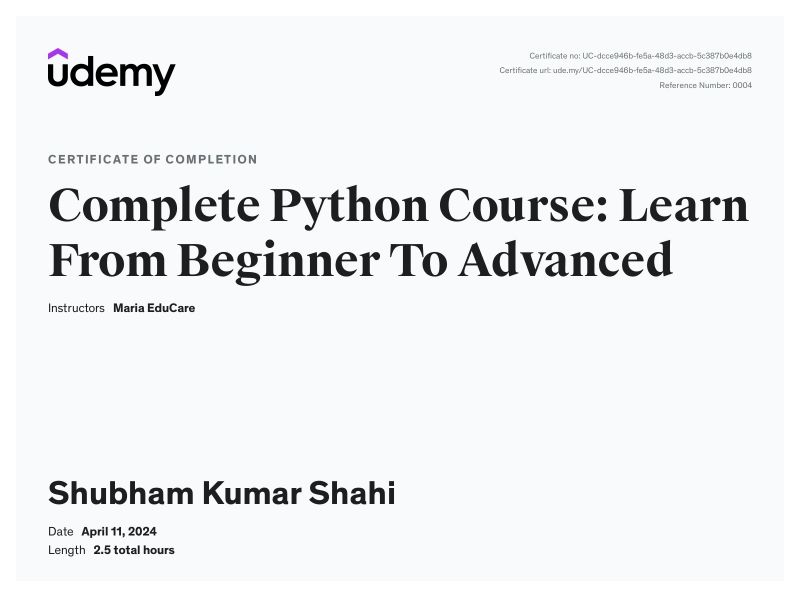 Shubham Kumar Shahi on LinkedIn: #udemy #python #programming #coding Shubham Kumar Shahi on LinkedIn: #udemy #python #programming #coding