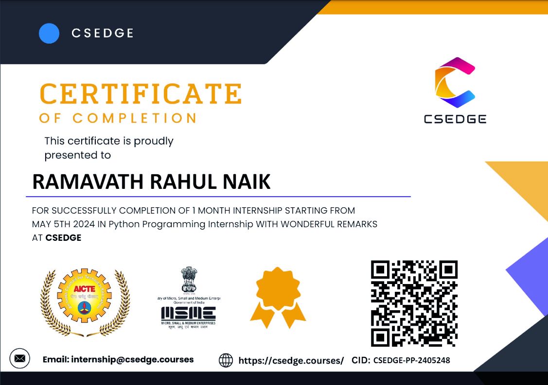 Rahul Naik on LinkedIn: #python #internship #csedge #codingjourney Rahul Naik on LinkedIn: #python #internship #csedge #codingjourney