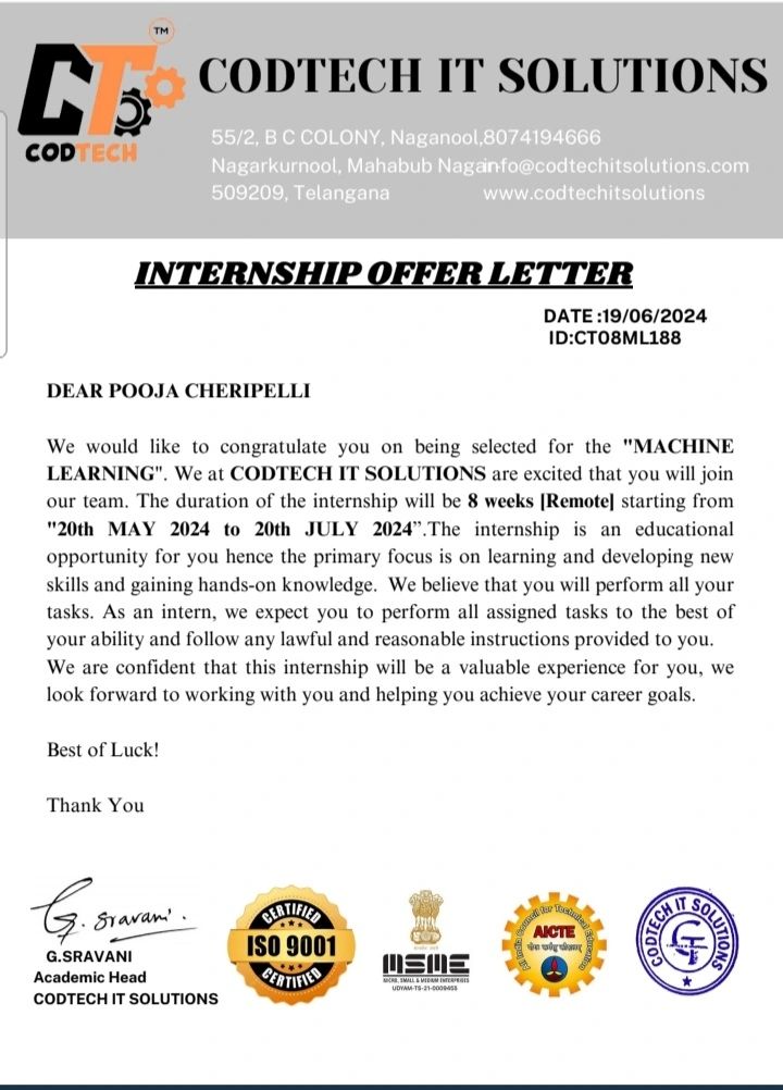 Pooja netha on LinkedIn: #offerletter #internship #codtech Pooja netha on LinkedIn: #offerletter #internship #codtech