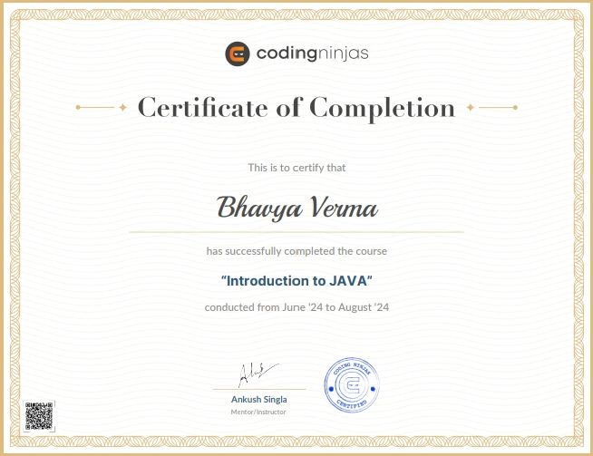 Bhavya Verma on LinkedIn: #java #codingninjas #programming #learningjourney Bhavya Verma on LinkedIn: #java #codingninjas #programming #learningjourney