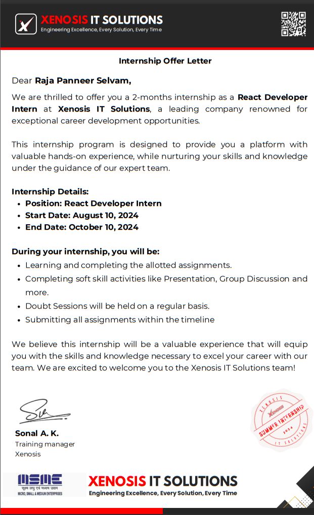 Raja Panneer Selvam on LinkedIn: #internship #reactdeveloper # ... Raja Panneer Selvam on LinkedIn: #internship #reactdeveloper # ...