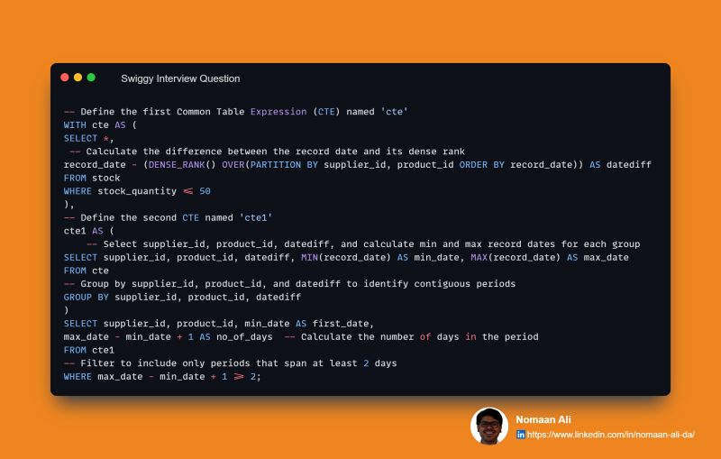 Nomaan Ali on LinkedIn: #sql #swiggy #interviewquestion #newlearnings # ... Nomaan Ali on LinkedIn: #sql #swiggy #interviewquestion #newlearnings # ...