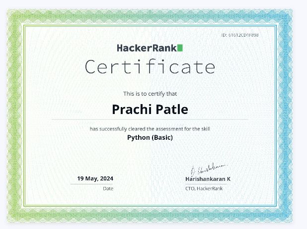 Prachi Patle on LinkedIn: #python #certification #hackerrank Prachi Patle on LinkedIn: #python #certification #hackerrank