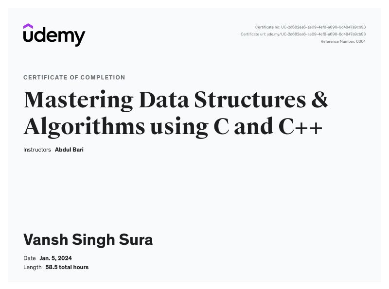 Vansh Singh Sura on LinkedIn: I have completed my Data structures and ... Vansh Singh Sura on LinkedIn: I have completed my Data structures and ...