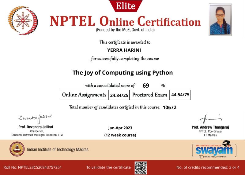 Harini Yerra on LinkedIn: NPTEL certification on python Harini Yerra on LinkedIn: NPTEL certification on python