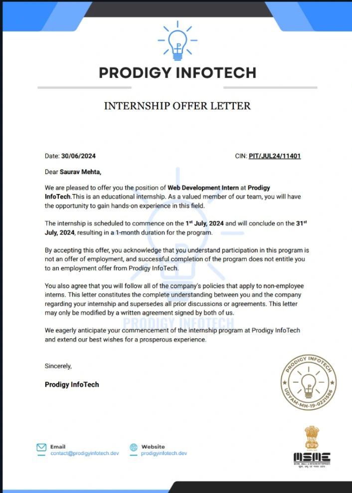 Saurav Mehta on LinkedIn: #webdevelopment #internship #prodigyinfotech ... Saurav Mehta on LinkedIn: #webdevelopment #internship #prodigyinfotech ...
