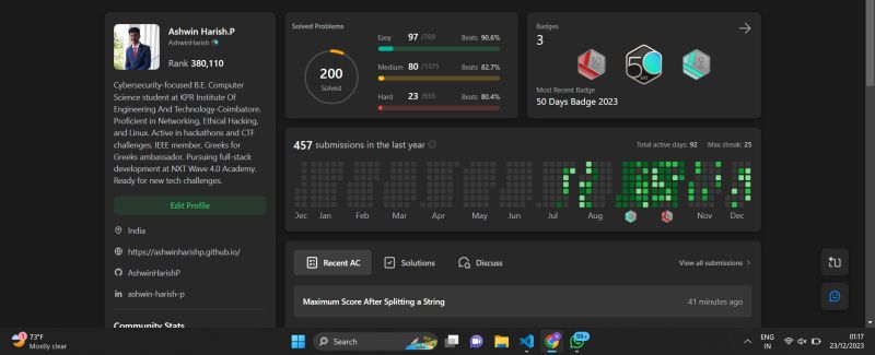 Solved 200 LeetCode problems! | Ashwin Harish.P posted on the topic ... Solved 200 LeetCode problems! | Ashwin Harish.P posted on the topic ...