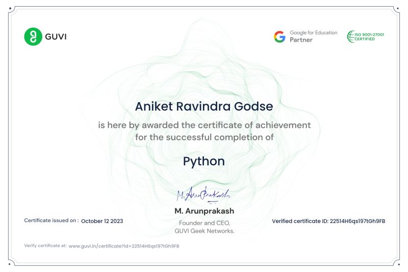 Aniket Godse on LinkedIn: Hi everyone, i recently completed python with ... Aniket Godse on LinkedIn: Hi everyone, i recently completed python with ...