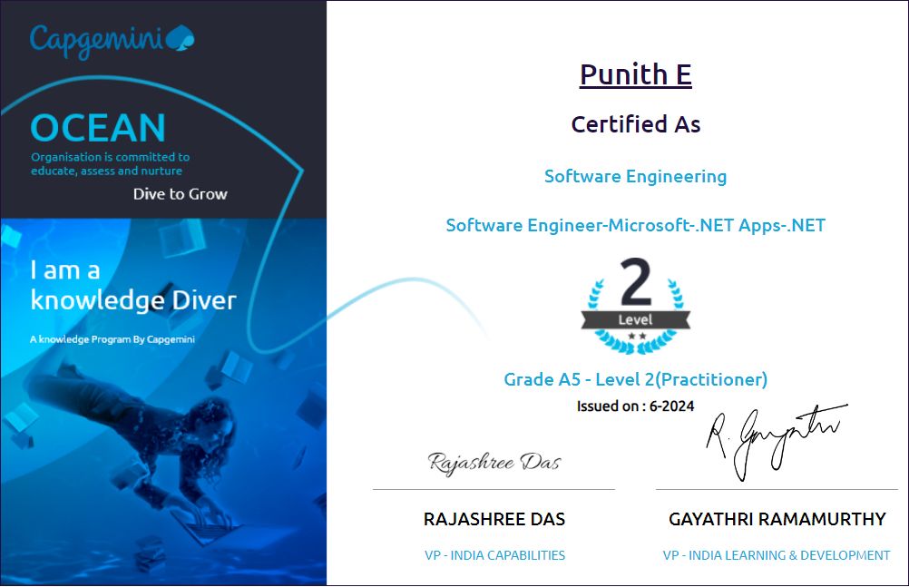 Punith E on LinkedIn: #capgeminiindia #oceancertificate Punith E on LinkedIn: #capgeminiindia #oceancertificate