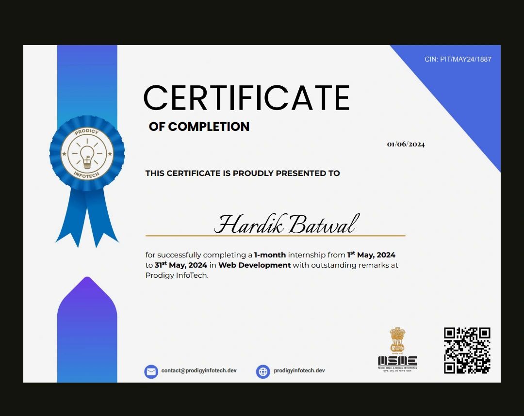 Hardik Batwal on LinkedIn: #webdevelopment #internship #prodigyinfotech ... Hardik Batwal on LinkedIn: #webdevelopment #internship #prodigyinfotech ...