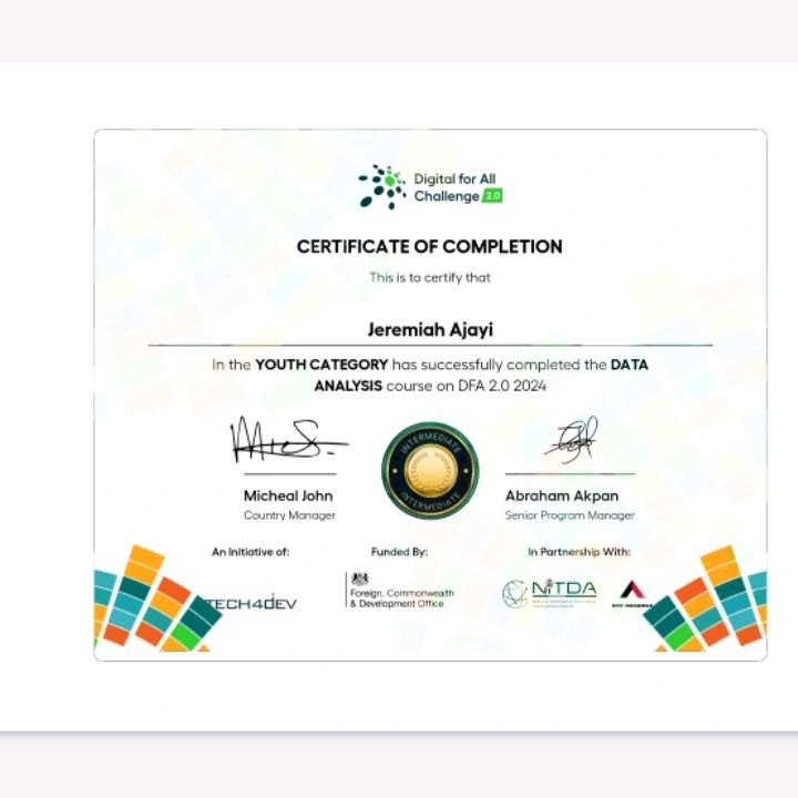 Ayobami Ajayi on LinkedIn: A Certified Data Analyst! Thank you NITDA ... Ayobami Ajayi on LinkedIn: A Certified Data Analyst! Thank you NITDA ...