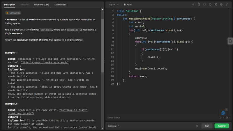 I solved #leetcode question number 2114 on Array. | Kumar Robin Cook ... I solved #leetcode question number 2114 on Array. | Kumar Robin Cook ...