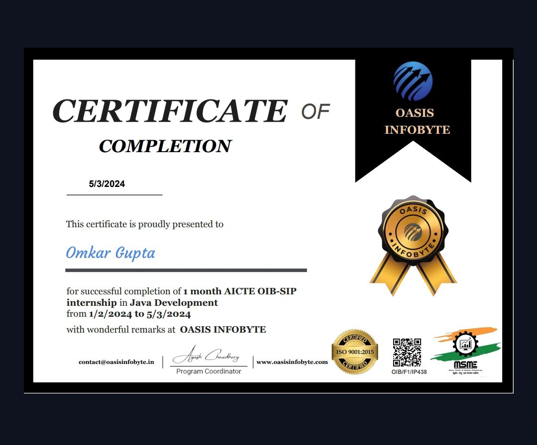 Omkar Gupta on LinkedIn: #oibsip #oasisinfobyte #internship # ... Omkar Gupta on LinkedIn: #oibsip #oasisinfobyte #internship # ...