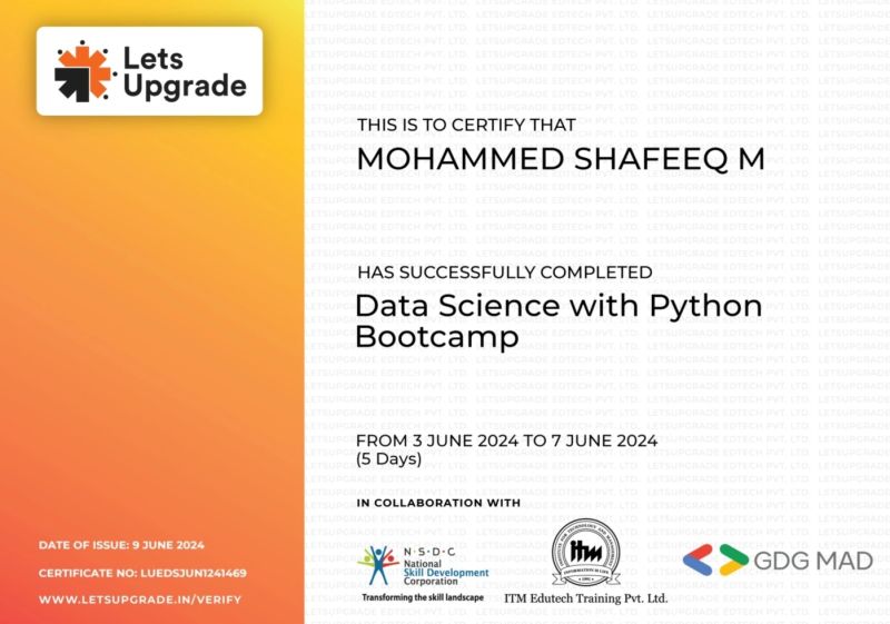 MOHAMMED SHAFEEQ M on LinkedIn: #datascience #python #letsupgrade MOHAMMED SHAFEEQ M on LinkedIn: #datascience #python #letsupgrade